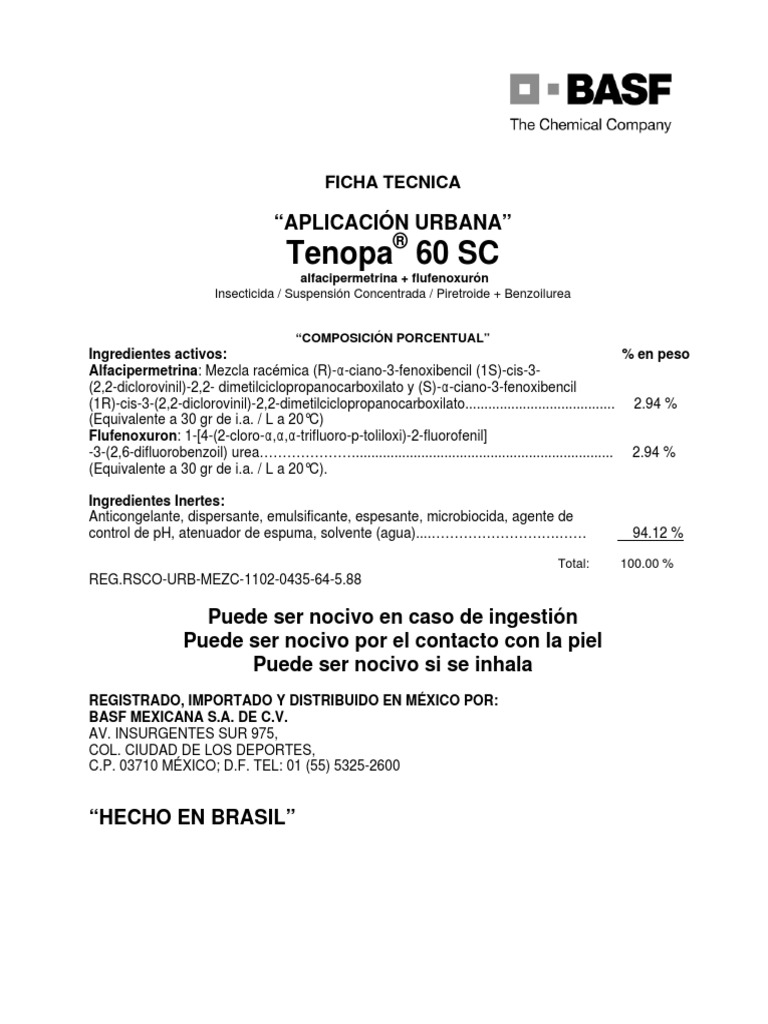 Tenopa 60 SC Ficha Tecnica | PDF | Insectos y humanos | Insectos