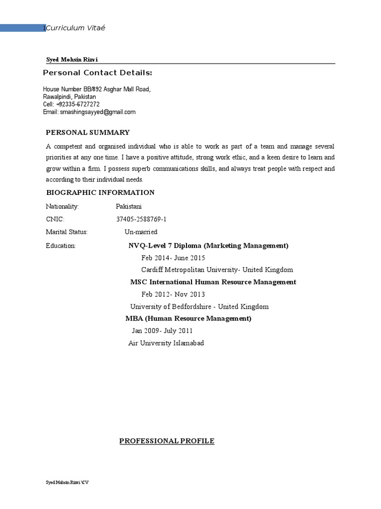 Personal Contact Details:: Curriculum Vitaé | PDF | Business