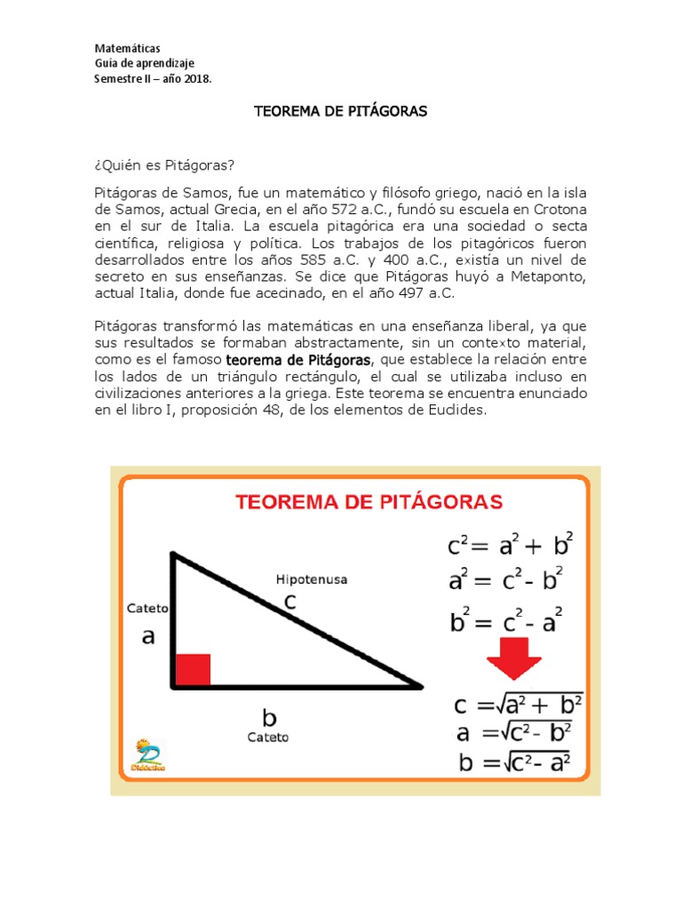 Teorema de Pitágoras 8 Básico | PDF