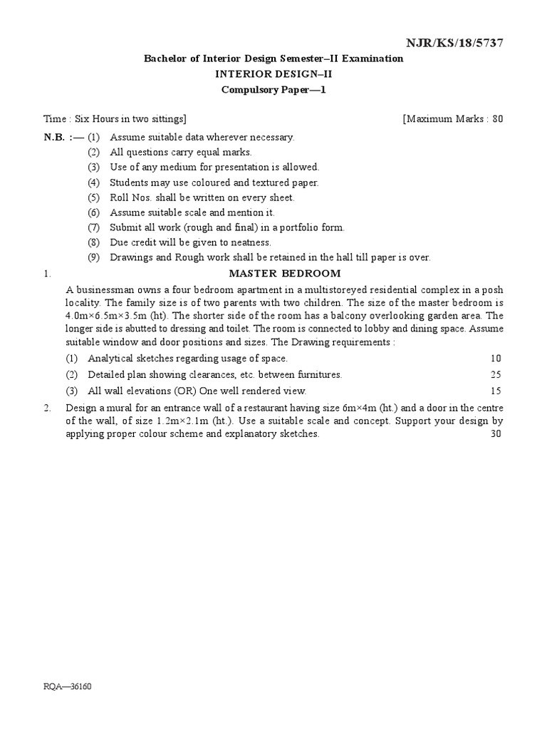 Bachelor of Interior Design Semester-II Examination Interior Design-Ii ...