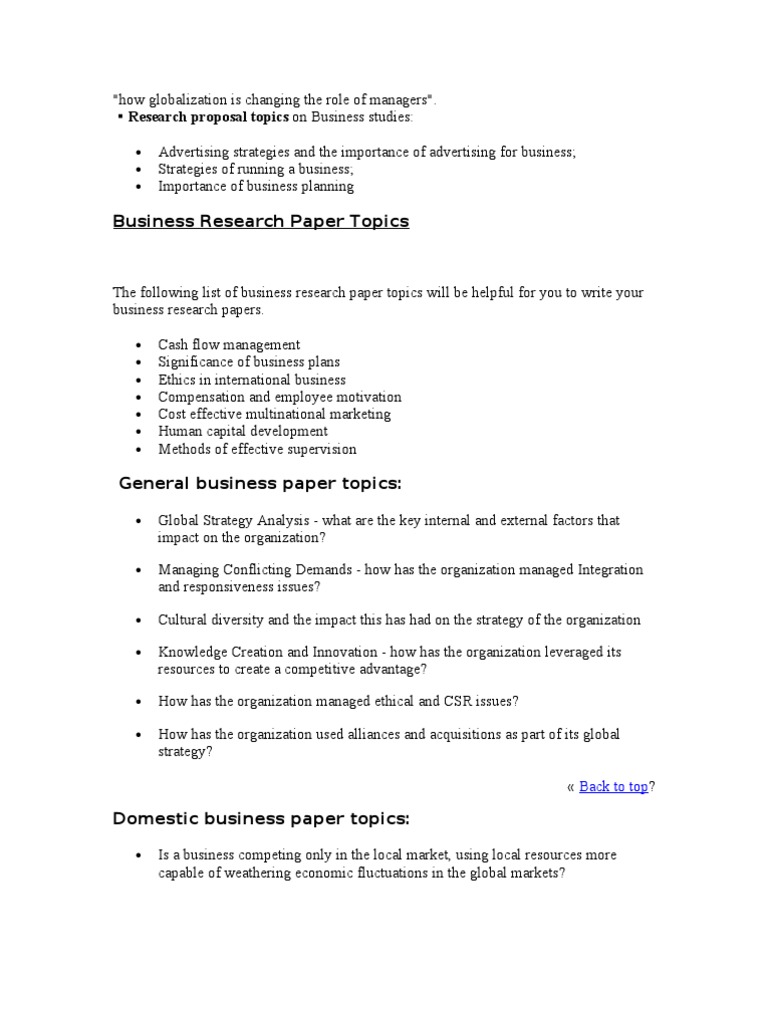 Business Research Paper Topics: Back To Top | PDF | Capital Asset ...