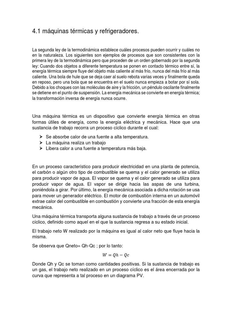 Máquinas térmicas y refrigeradores | PDF | Calor | Temperatura