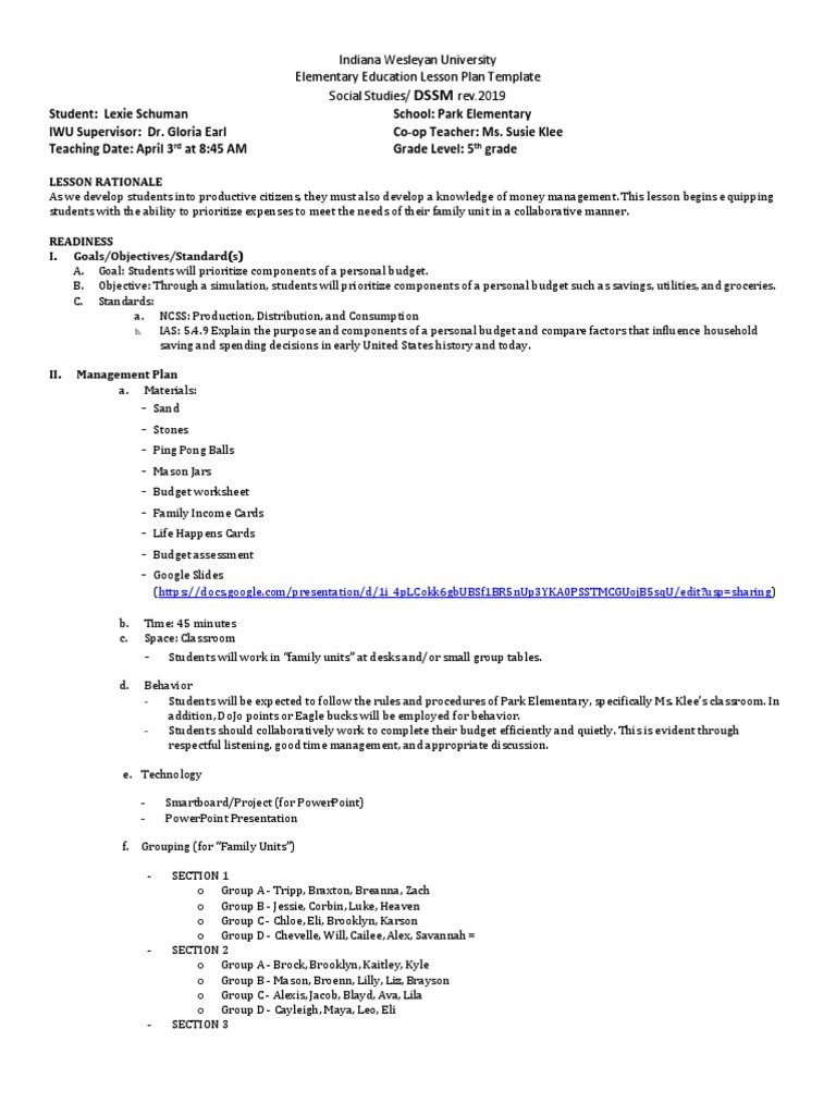 Lesson Plan Dynamic Social Studies Model sp20191 | PDF | Lesson Plan ...