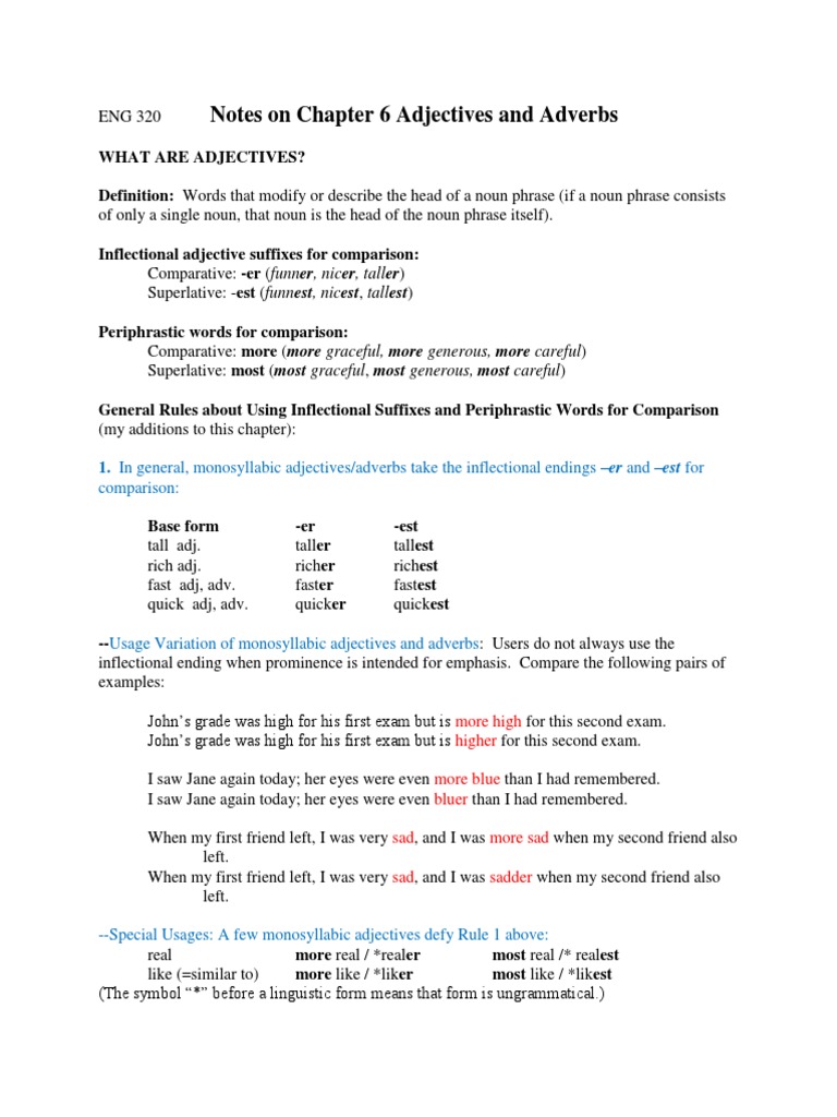 Notes On Adjectives and Adverbs | PDF | Adjective | Adverb