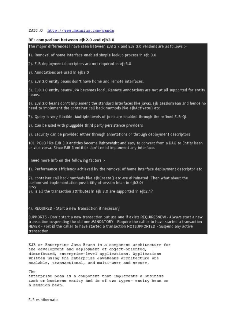 RE: Comparison Between Ejb2.0 and Ejb3.0 | PDF | Enterprise Java Beans | Component Based ...