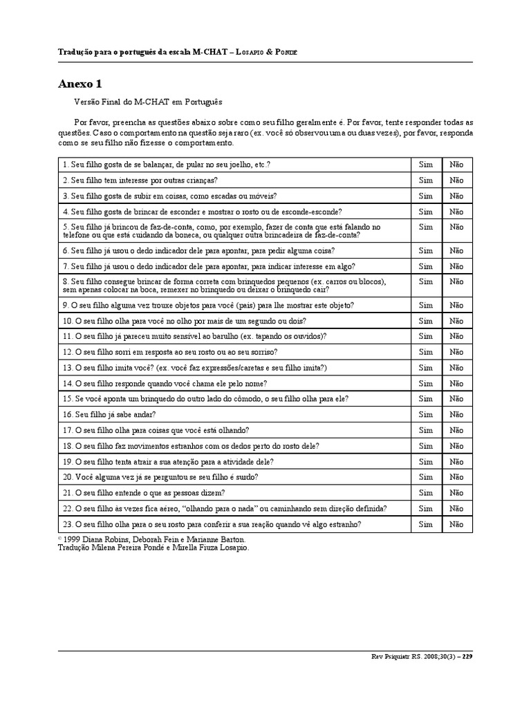 M Chat | Download grátis PDF | Brinquedos | Lazer