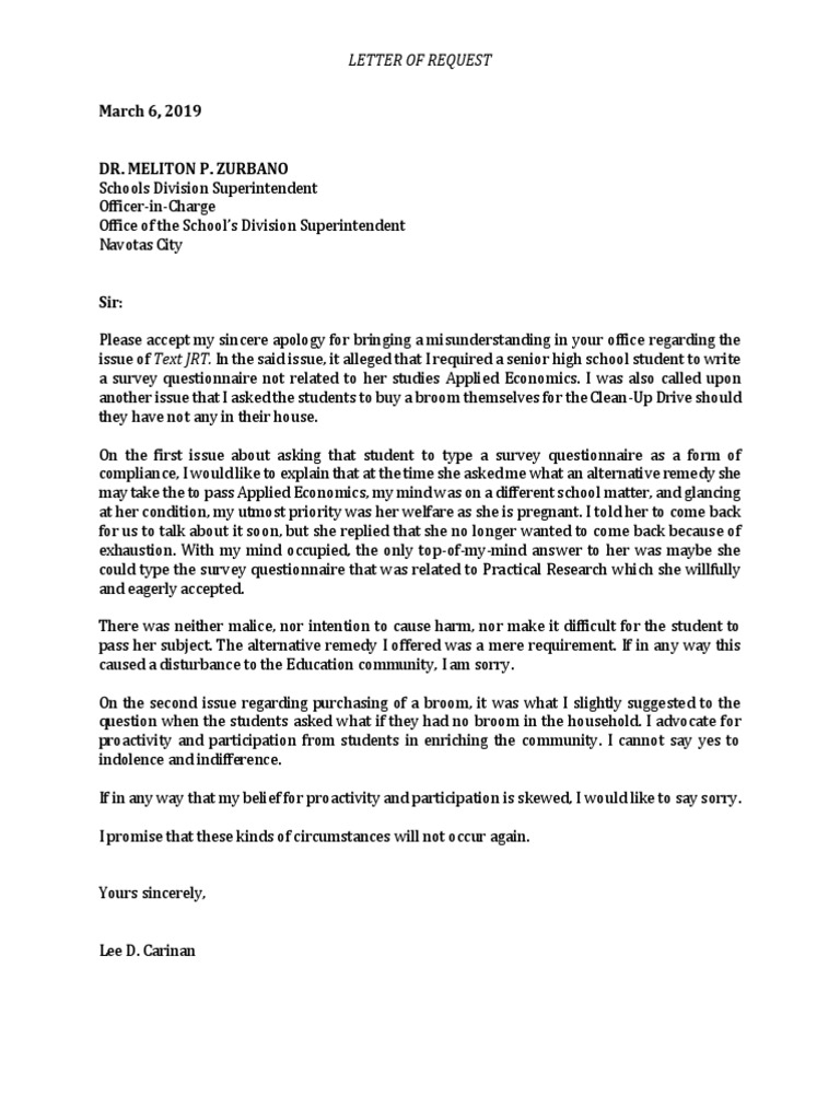 Letter of Explanation | PDF