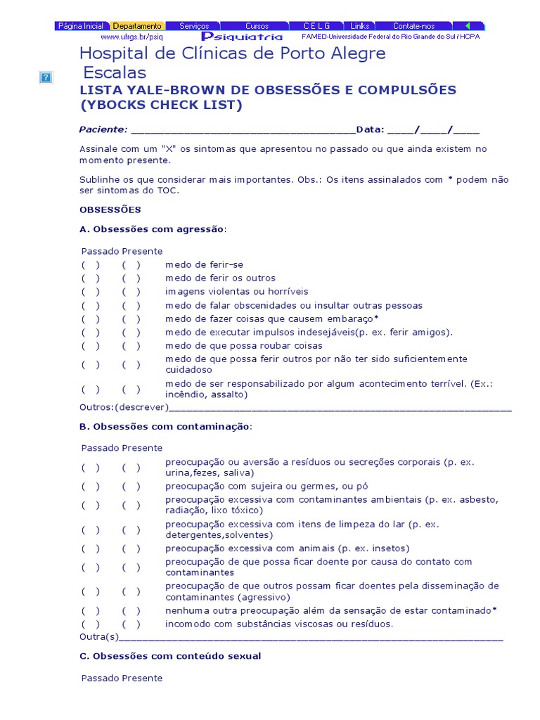 YBOCS - Checklist | PDF | Transtorno Obsessivo-Compulsivo | Bem-estar