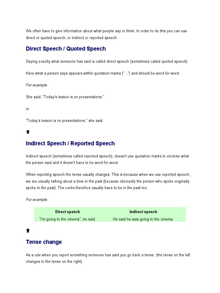 Direct Speech / Quoted Speech: For Example | PDF | Human Communication ...