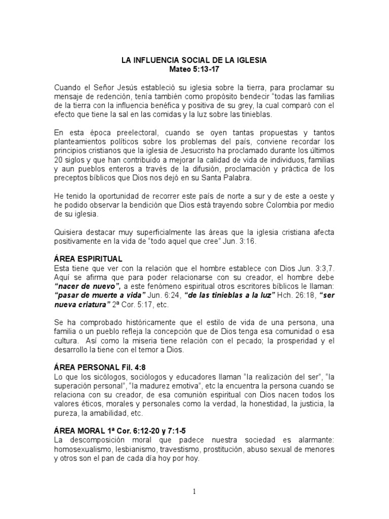 La Influencia Social de La Iglesia | PDF | Moralidad | Iglesia Católica