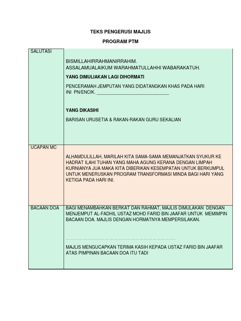 Teks Pengerusi Majlis | PDF