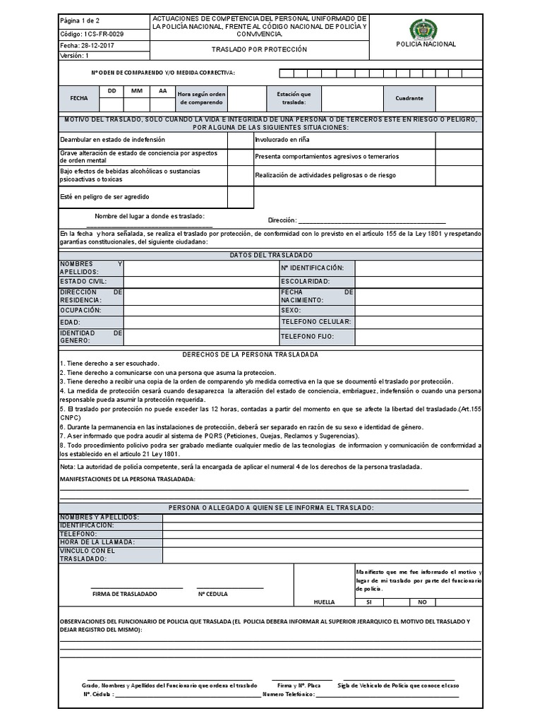 1CS-FR-0029 TRASLADO POR PROTECCIÓN-1.pdf | Policía | Gobierno