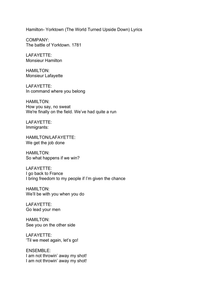 Hamilton Lyrics | PDF | Hamilton (Musical) | Gilbert Du Motier