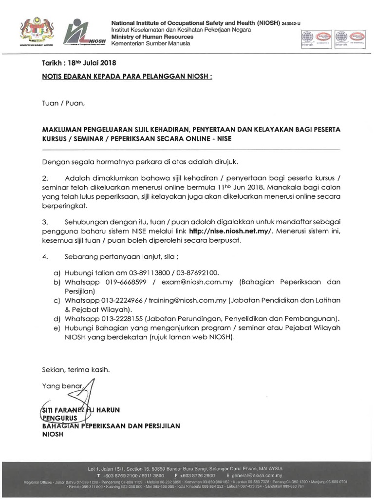 Pendaftaran Sijil NIOSH Secara Online | PDF | Karier & Perkembangan ...