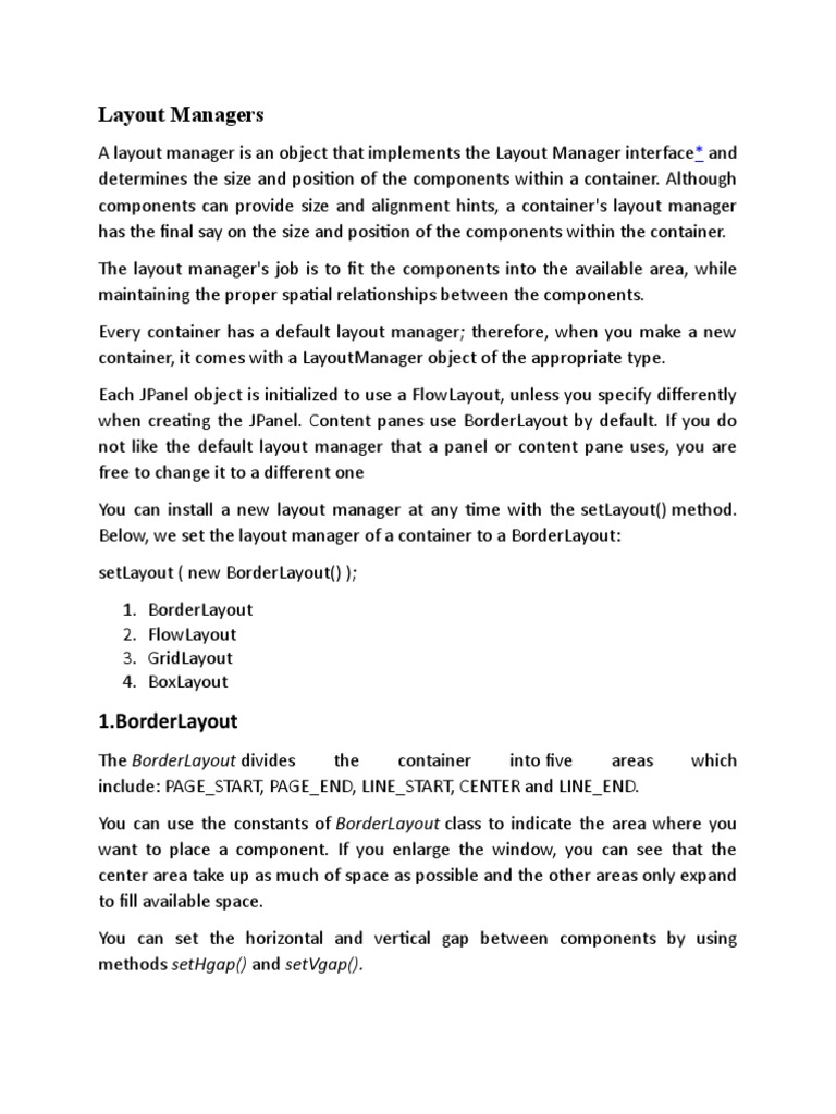 Layout Managers | Download Free PDF | Computer Programming | Software ...