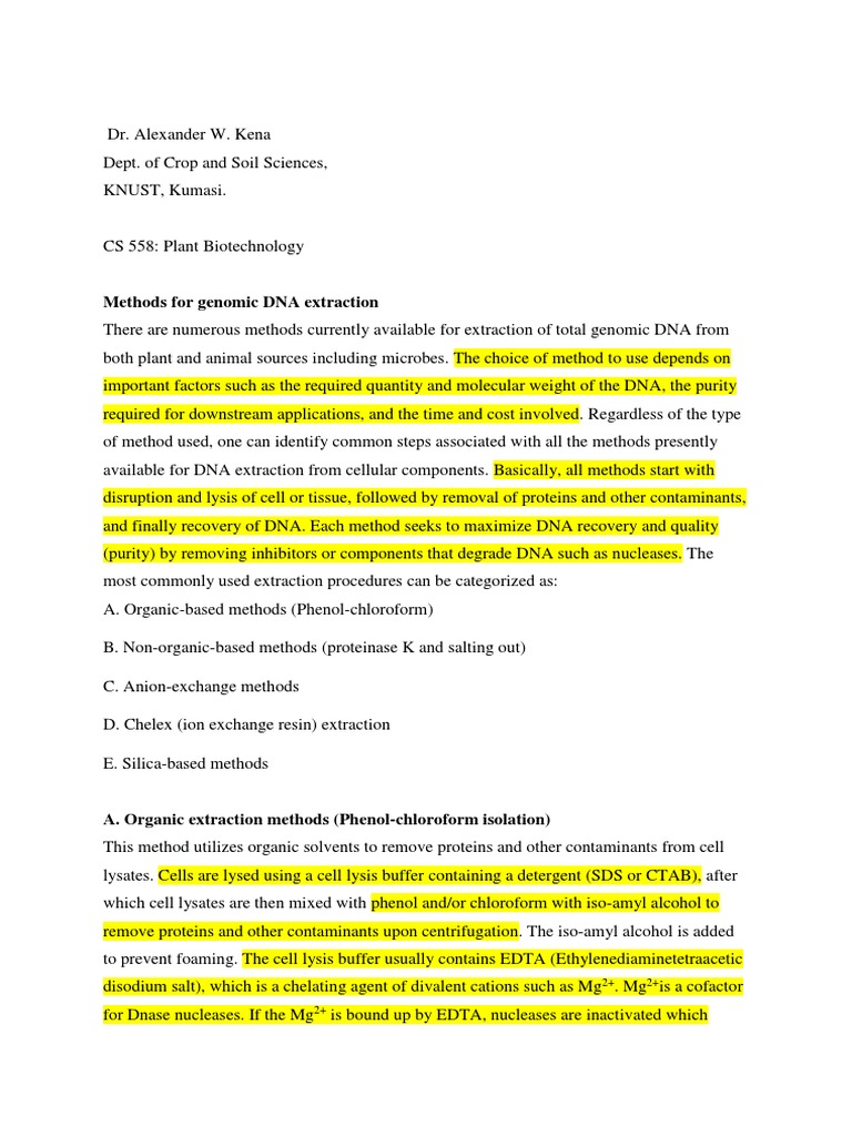 DNA Extraction Methods | PDF | Gel Electrophoresis | Agarose Gel ...