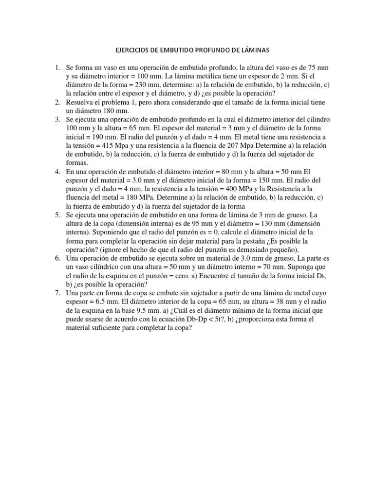 Ejercicios de Embutido Profundo de Láminas | PDF | Naturaleza