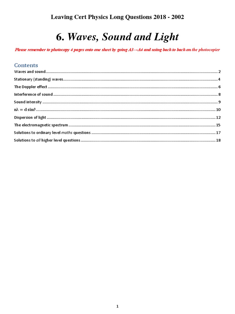 Waves, Sound and Light: Leaving Cert Physics Long Questions 2018 - 2002 ...