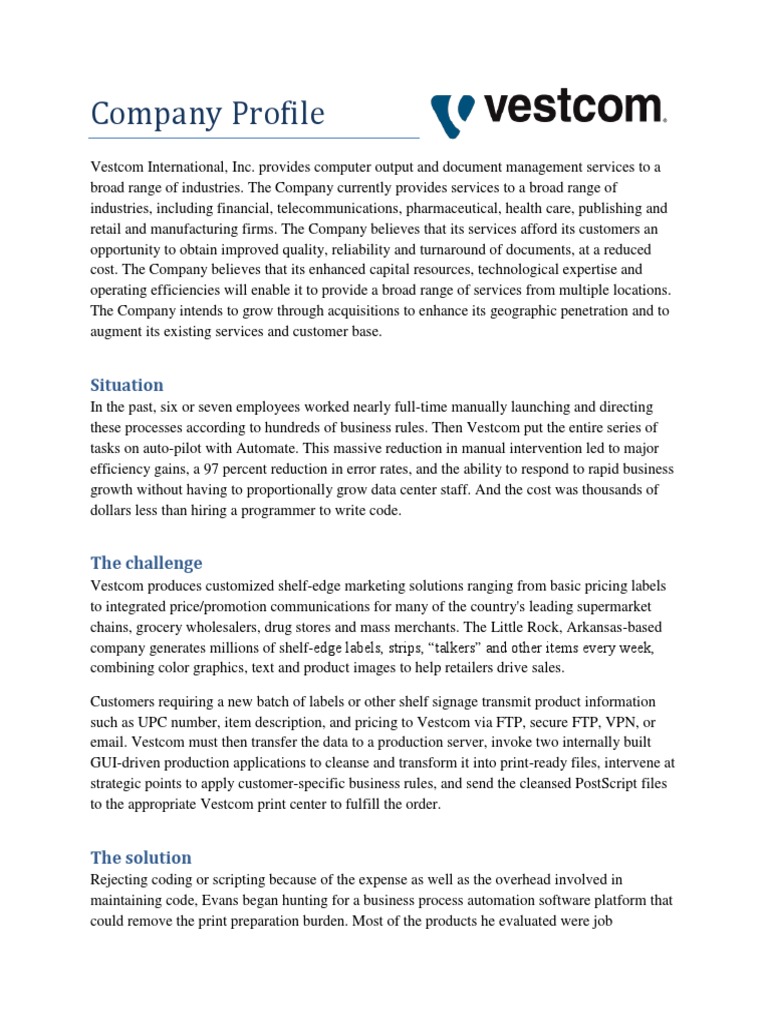 VESTCOM | PDF | Automation | Retail