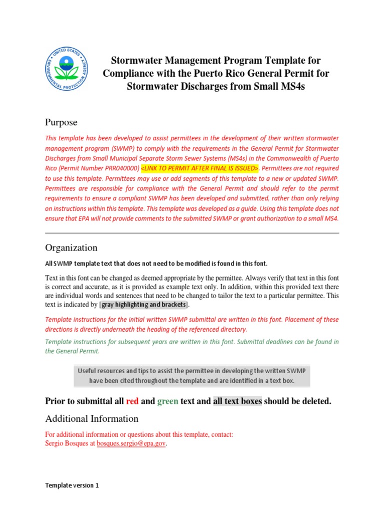 PR SWMP Template Final English | PDF | Stormwater | Water Pollution