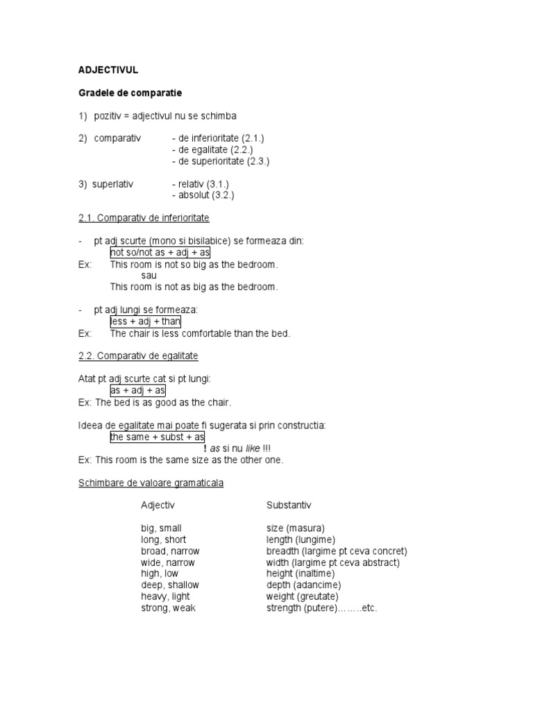Adjectivul Gradele de Comparatie | PDF