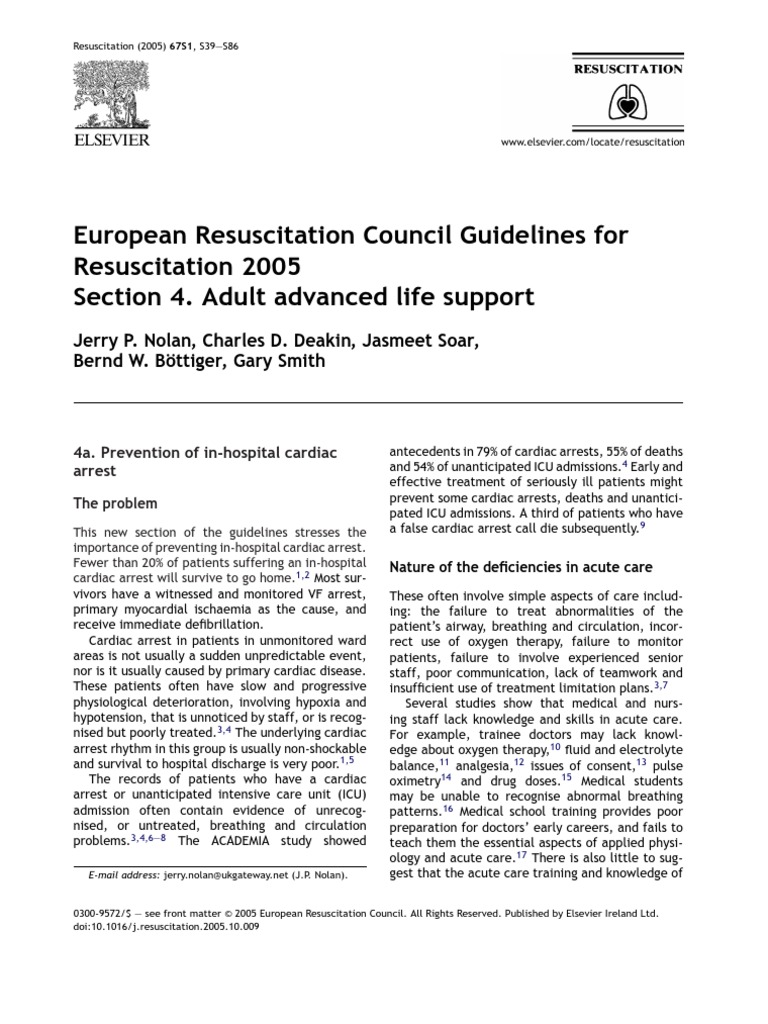 ERC Guidelines 2005 Advanced Adult Life Support | PDF | Cardiopulmonary ...