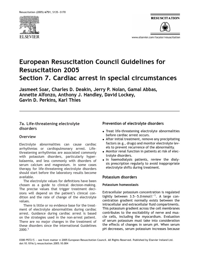 ERC Guidelines 2005 Cardiac Arrest in Special Circunstances | PDF ...