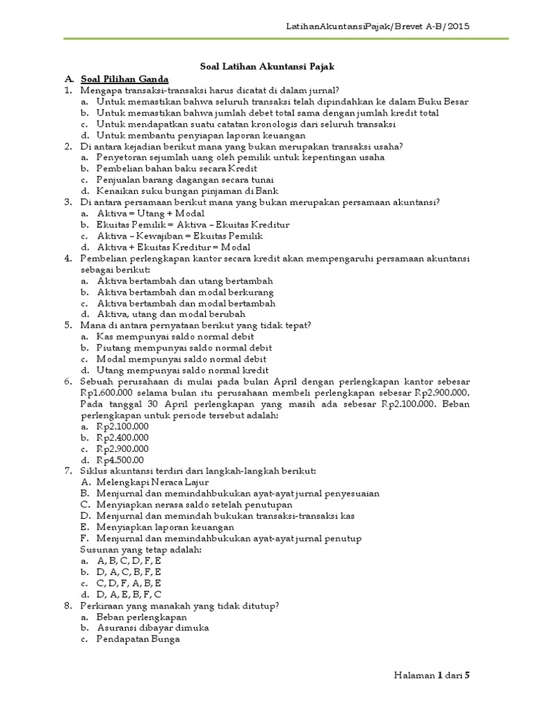 Soal Latihan Akuntansi Pajak | PDF | Bisnis | Pengelolaan Keuangan & Uang