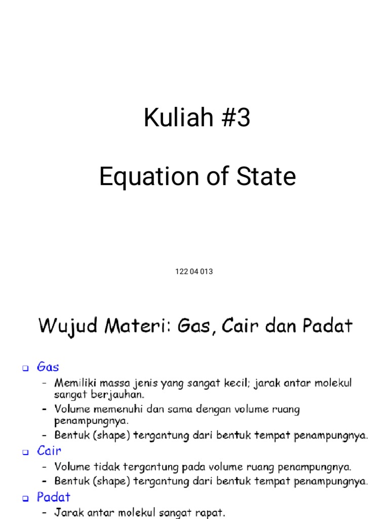 Equation of State Overview | PDF | Finance & Money Management