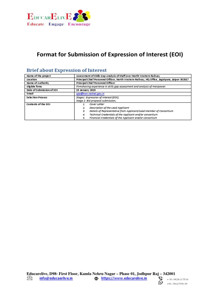 Format For Submission of Expression of Interest (EOI) | PDF | Survey ...