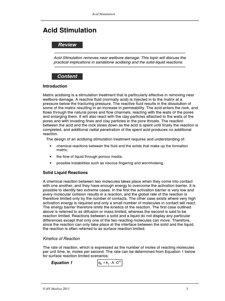 Acid Stimulation | PDF | Reaction Rate | Chemical Reactions