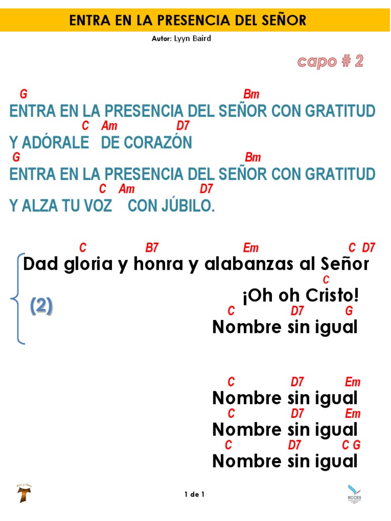 Entra en La Presencia Del Señor-letra
