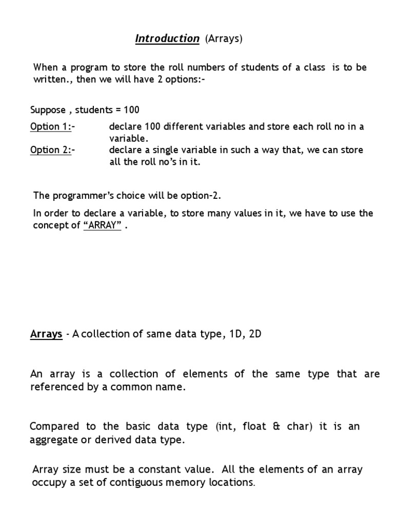 07 Arrays | PDF | Array Data Structure | Data Type 07 Arrays | PDF | Array Data Structure | Data Type