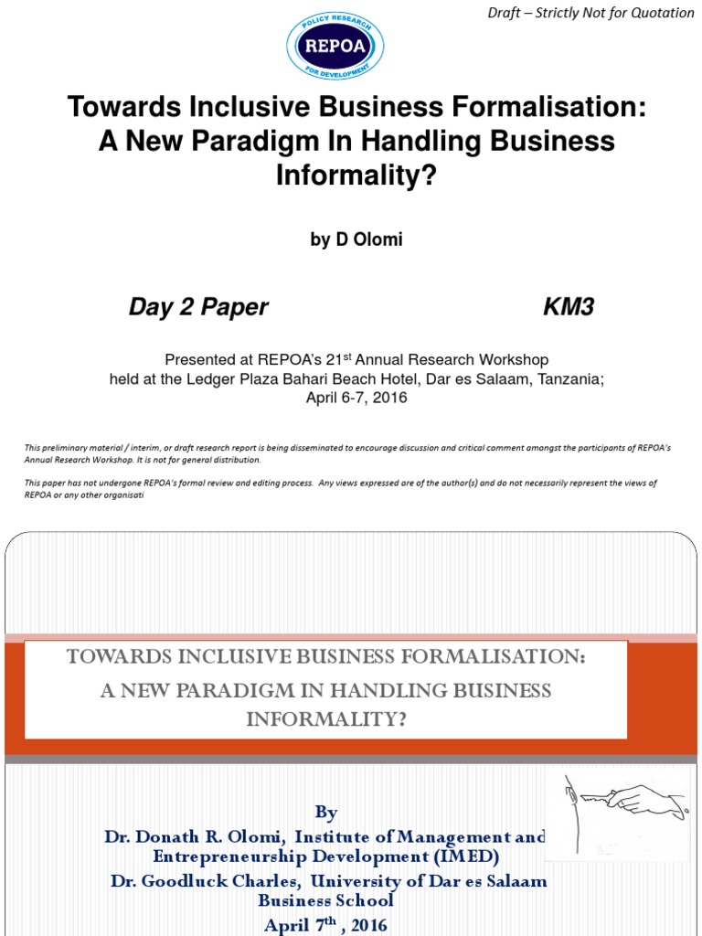 Towards Inclusive Business Formalisation: A New Paradigm in Handling ...