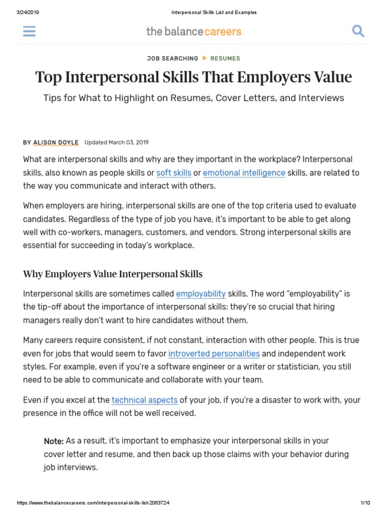Interpersonal Skills List and Examples | PDF | Résumé | Social Skills