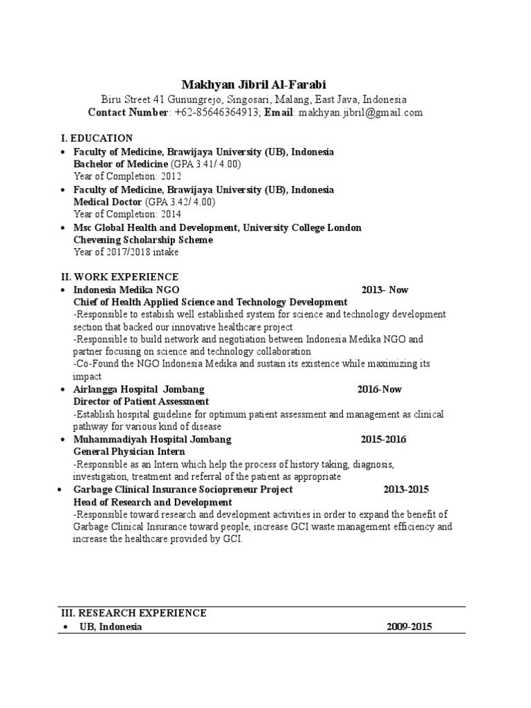 Contoh CV MJ | PDF | Test Of English As A Foreign Language | Health Care