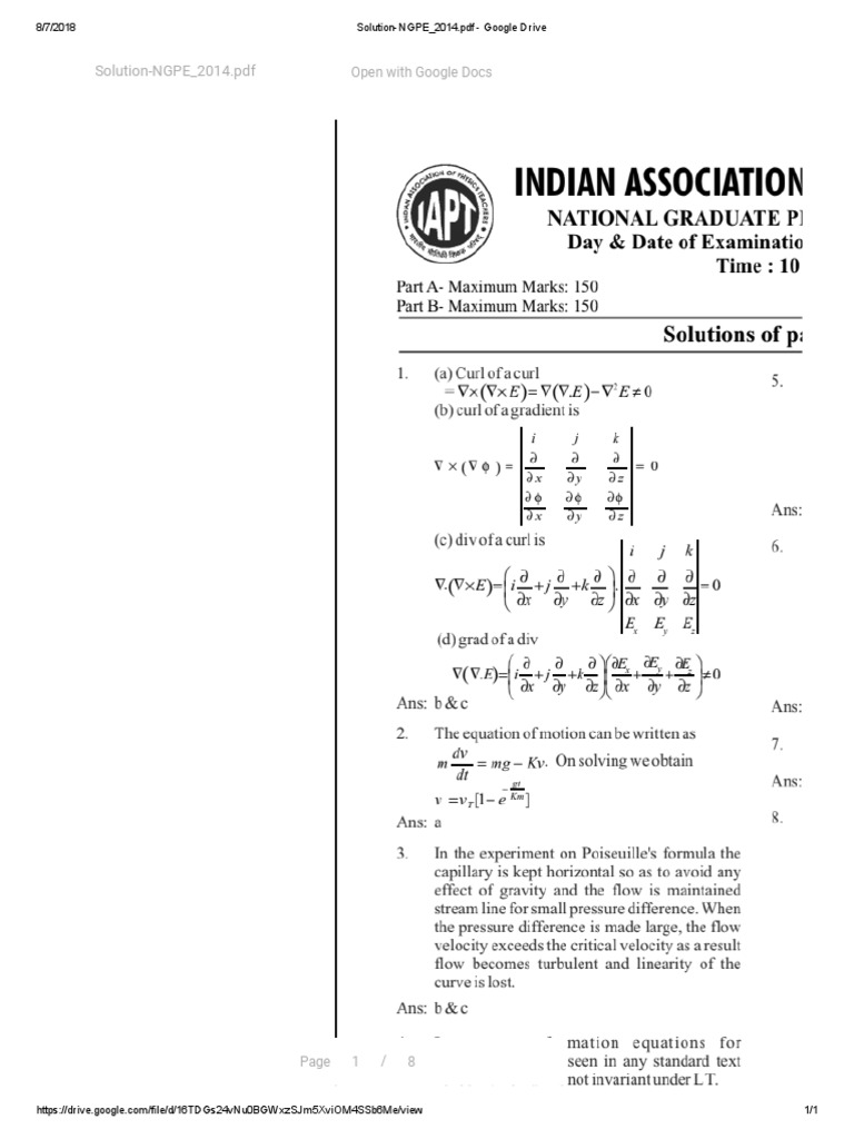 Page 1 of 8: Solution-NGPE - 2014 PDF | PDF | Momentum | Applied And ...