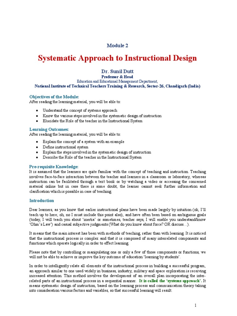 Systematic Approach Instruction - Econtent | PDF | Educational ...