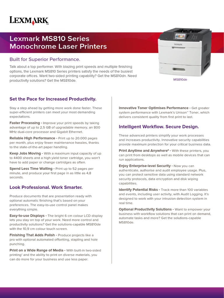 Lexmark MS810 Series Monochrome Laser Printers: Built For Superior ...