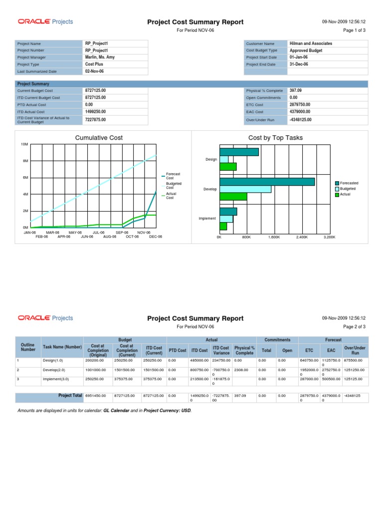Project Cost Summary Report: Projects | PDF | Economies | Business