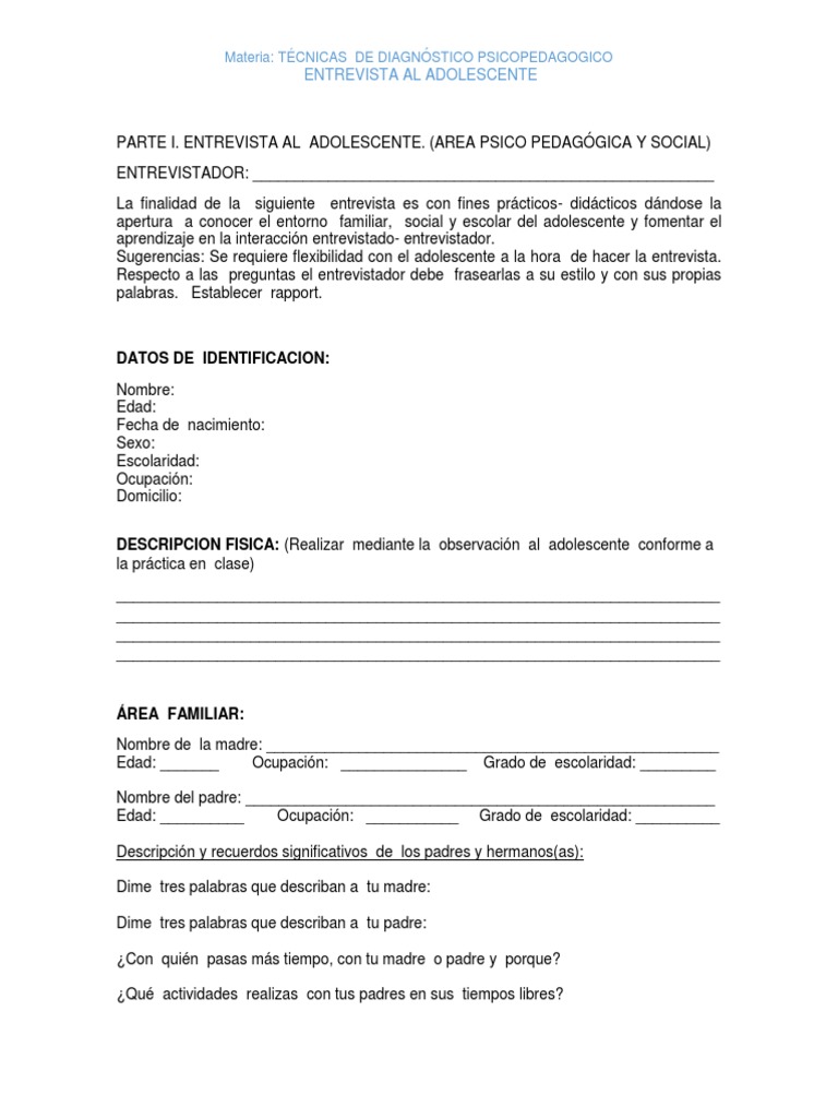 Entrevista Al Adolescente | PDF | Adolescencia | Ciencias del ...