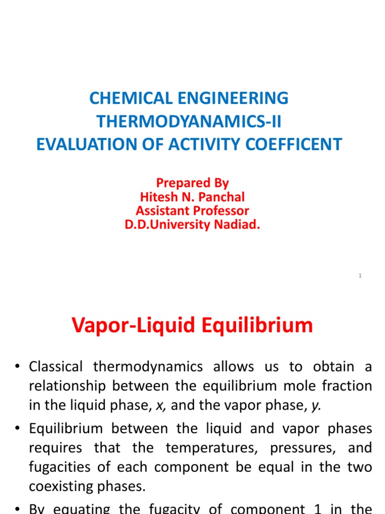Evaluating Activity Coefficients in VLE | PDF | Distillation | Physical ...