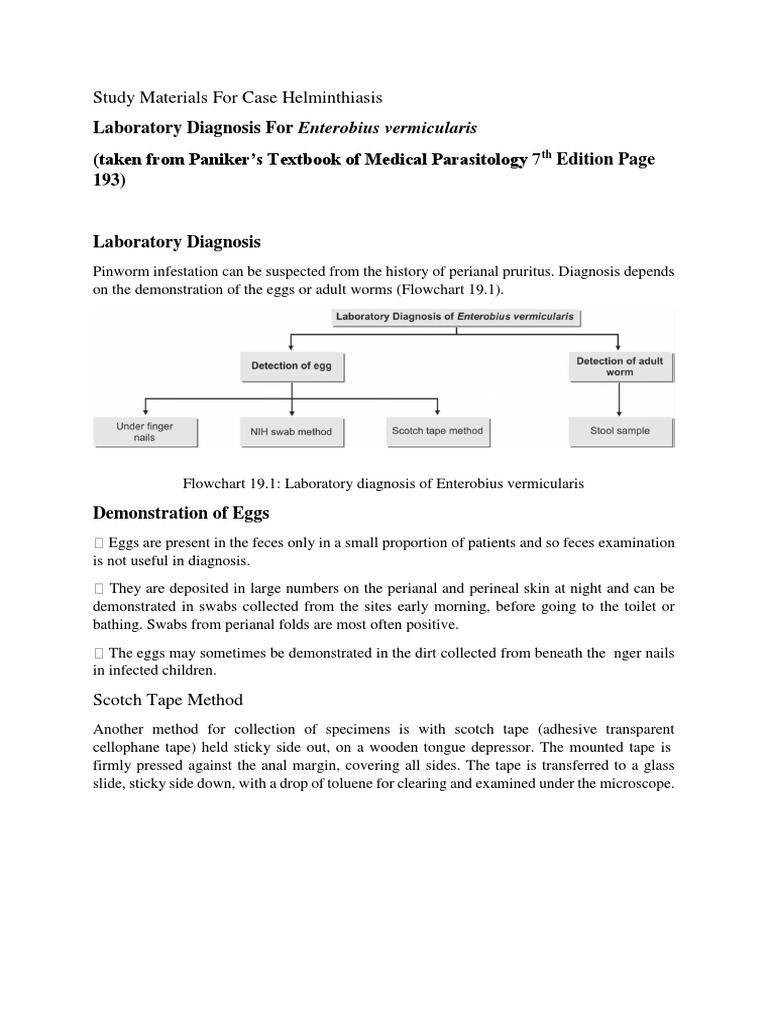 Laboratory Diagnosis of Enterobius Vermicularis | PDF