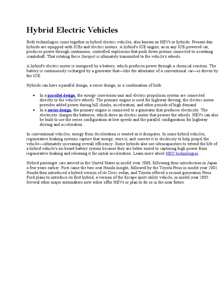 Hybrid Electric Vehicles | PDF | Computers | Technology & Engineering