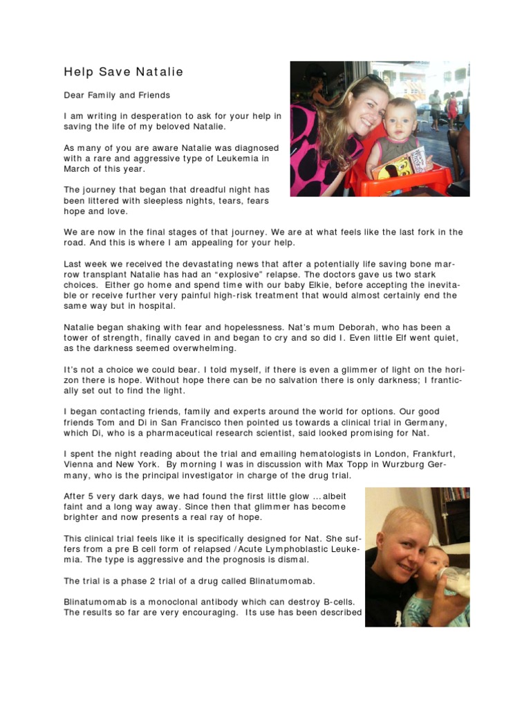 Help Fund Natalie's Leukemia Treatment | PDF | Leukemia | Hematopoietic ...