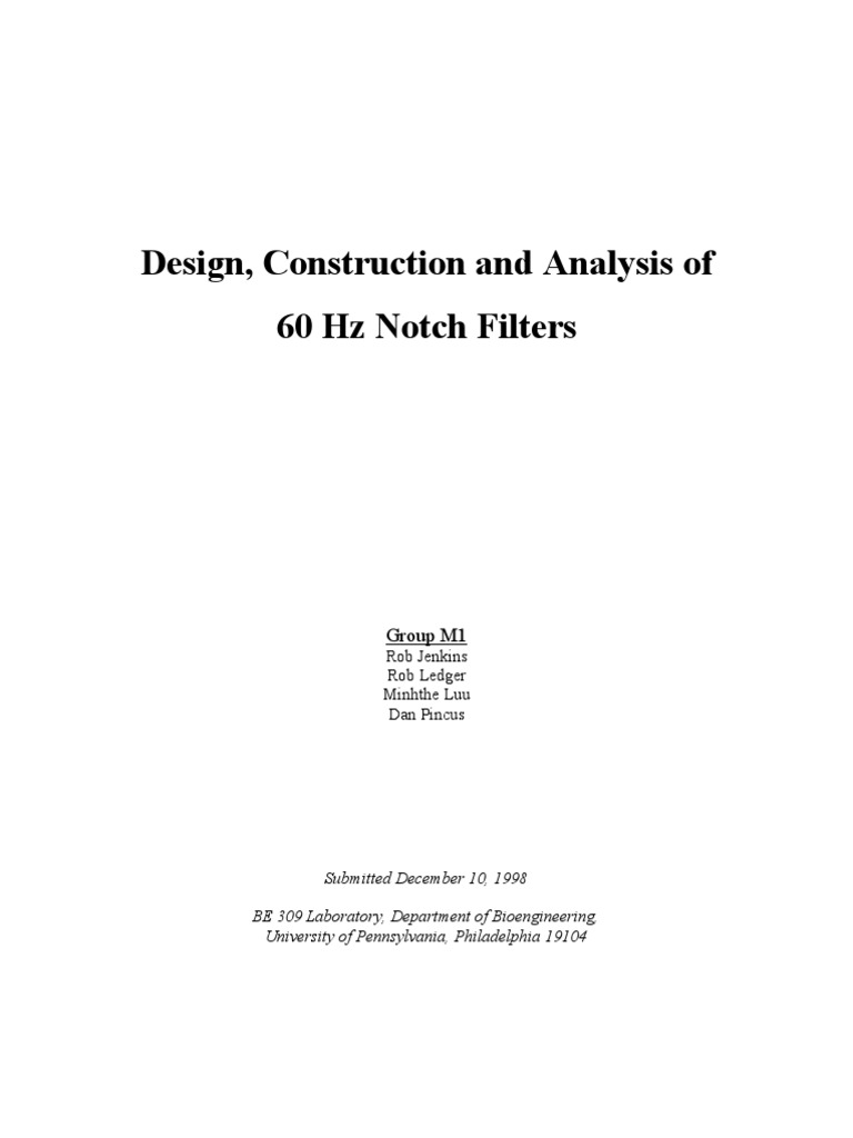 60Hz Notch Filter Analysis BE309F98M1R01 | PDF | Electronic Filter ...
