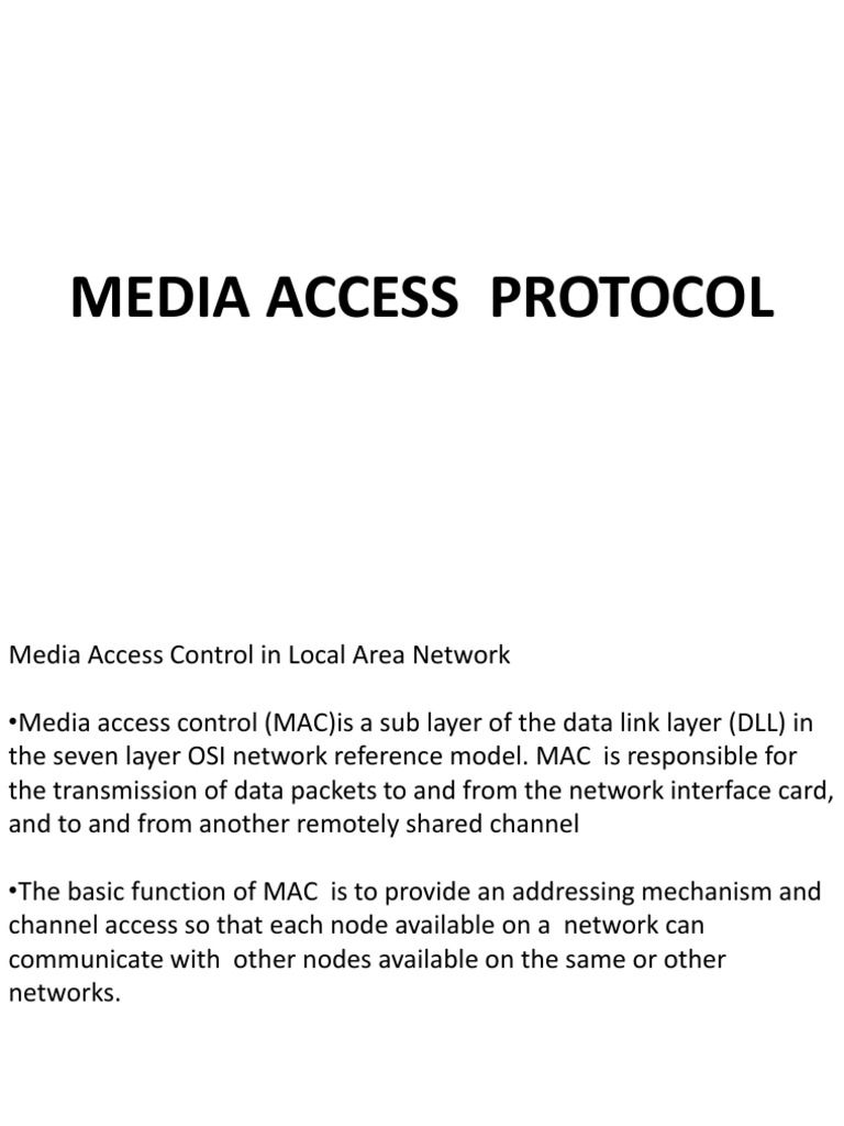 Media Access Protocol | PDF | Channel Access Method | Network Topology