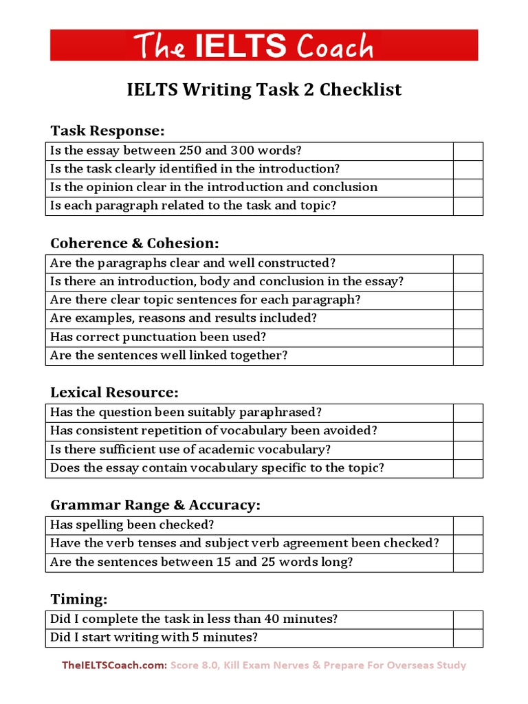 IELTS Writing Task 2 Checklist | PDF | International English Language ...