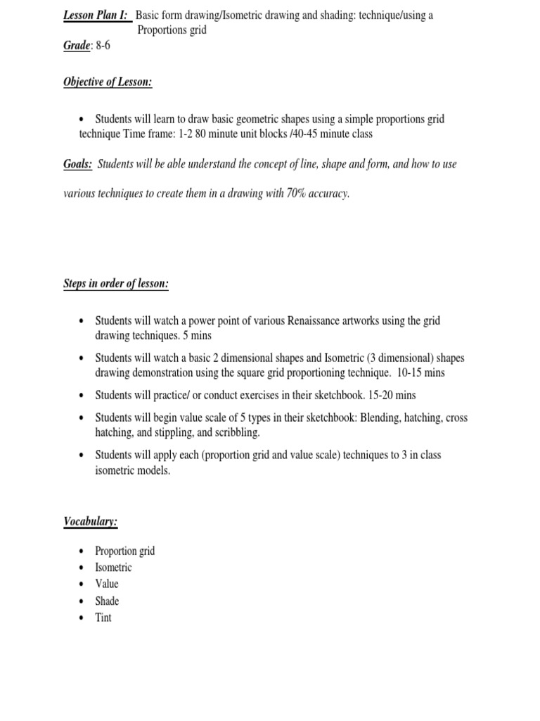 Day 1-Day2 Lesson Plan I: Grade: 8-6 | PDF | Drawing | Shape