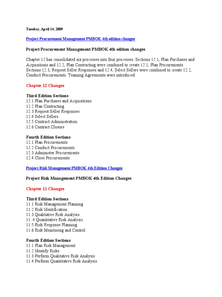 Project Procurement Management PMBOK 4th Edition Changes | PDF ...